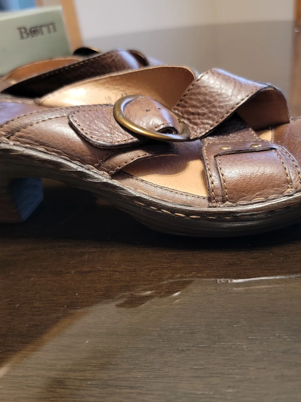 Born | Shoes | Born Brown Leather Slide Sandals With Brass Buckle ...
